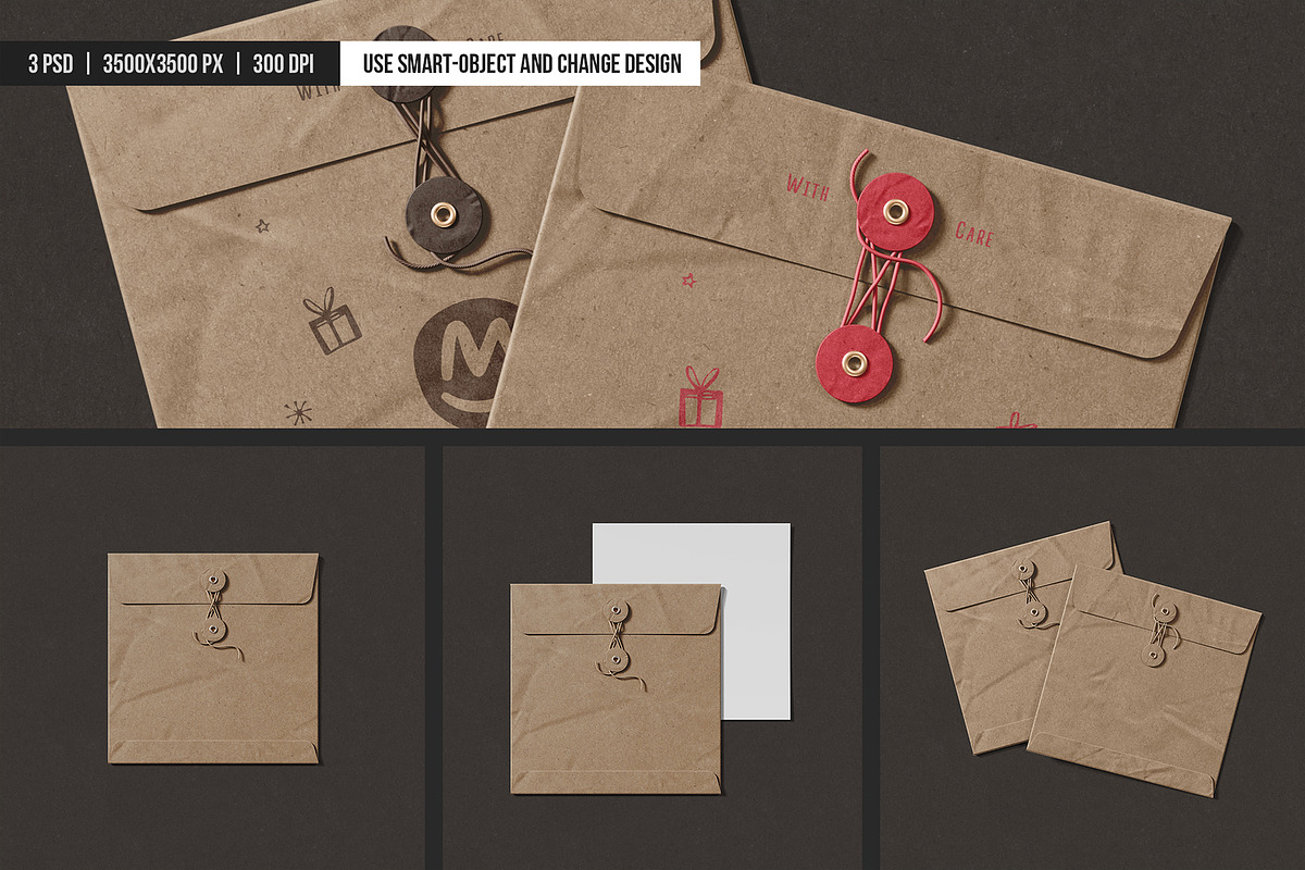 Square Kraft String Envelope Mockup, a Mockup by SD Mockup
