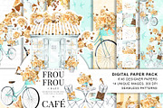 Coffee Digital Paper Pack Paris Cafe, a Pattern Graphic by Frou Fou Craft