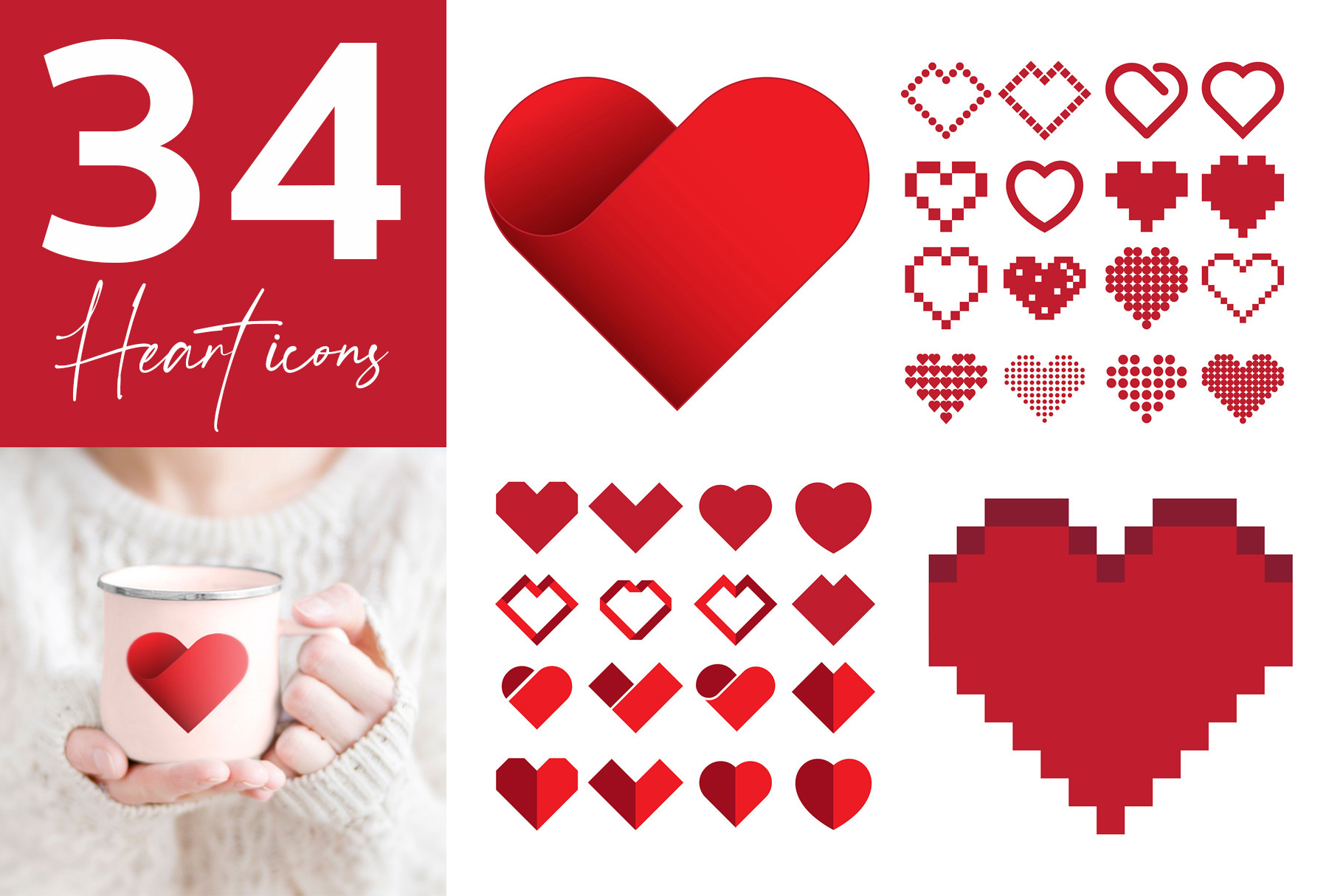 34 Red Heart icons., an Icon by Paperboxshop
