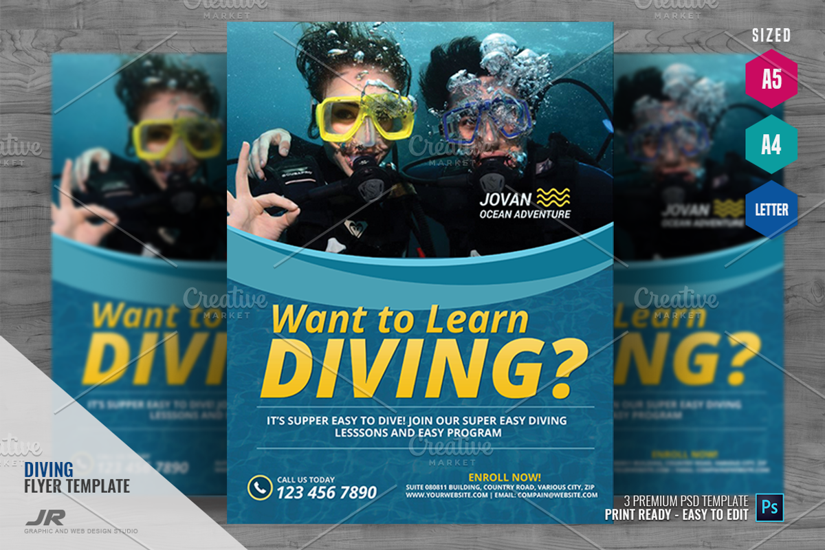 Diving Services Flyer, a Flyer Template by PSDPixel