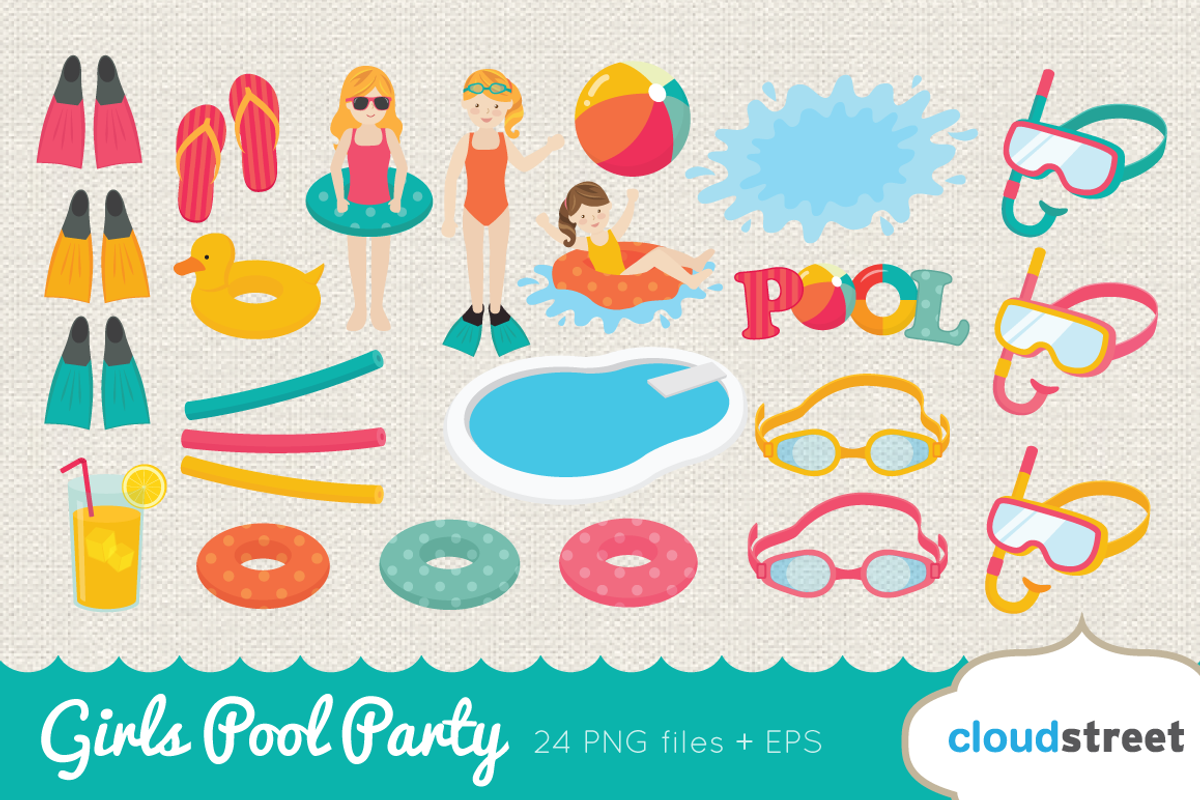 Girls Pool Party Clip Art, an Illustration by cloudstreetlab