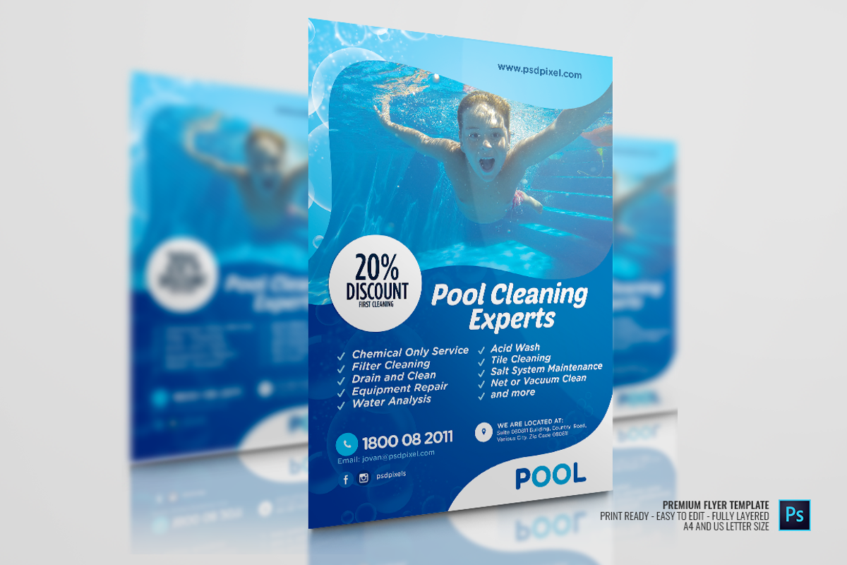 Pool Services Flyer, a Flyer Template by PSDPixel