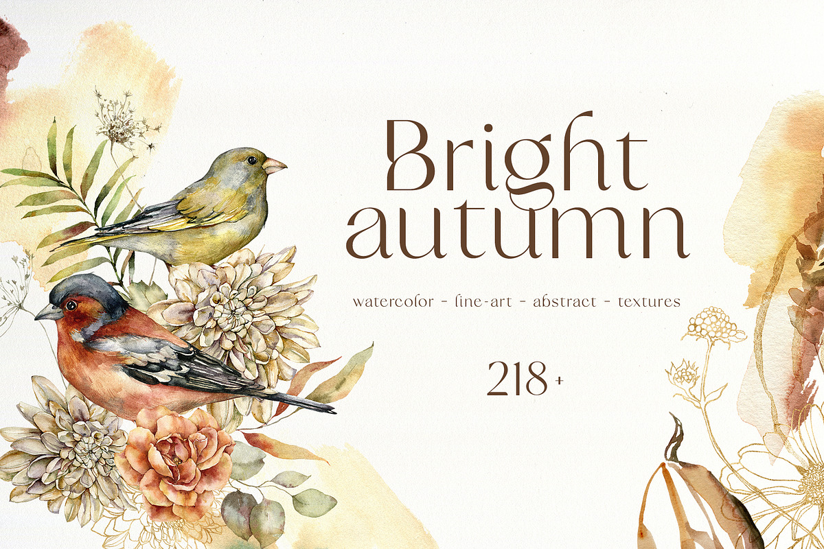 Bright autumn watercolor fall flowers