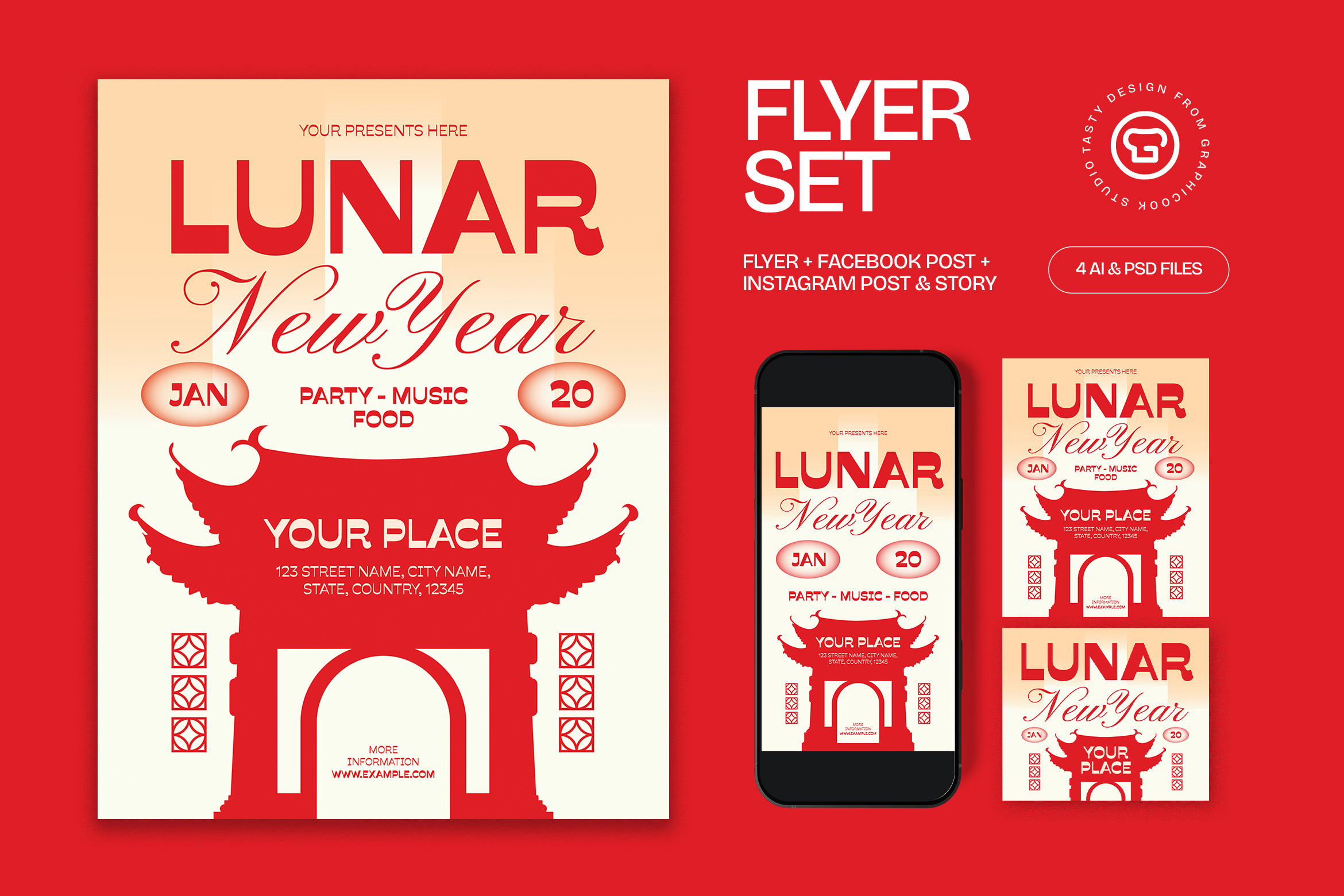 Red Lunar New Year Flyer, a Flyer Template by graphicook