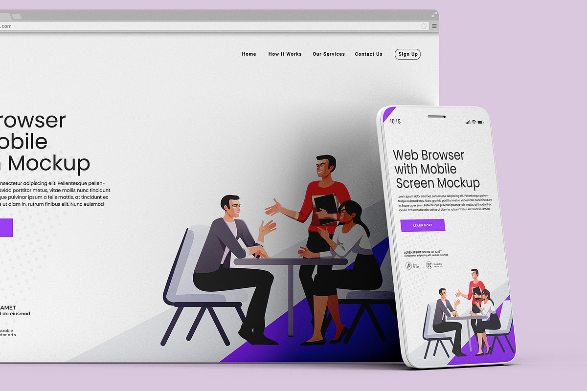 Web Browser with Phone Screen Mockup, a Device Mockup by Illusiongraphic