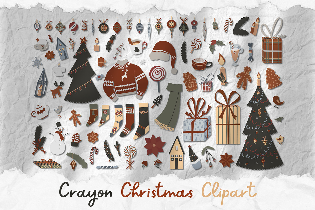Cozy Crayon Christmas Clipart Bundle, a Seasonal Illustration by Chloe ...