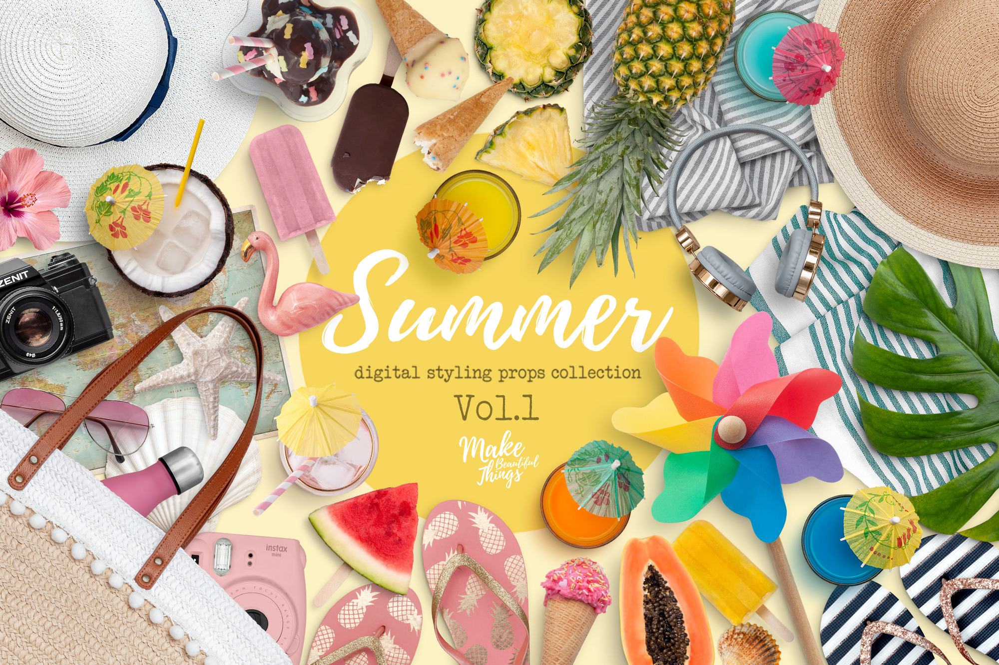 Summer digital styling props V.1, a Product Mockup by Make Beautiful Things