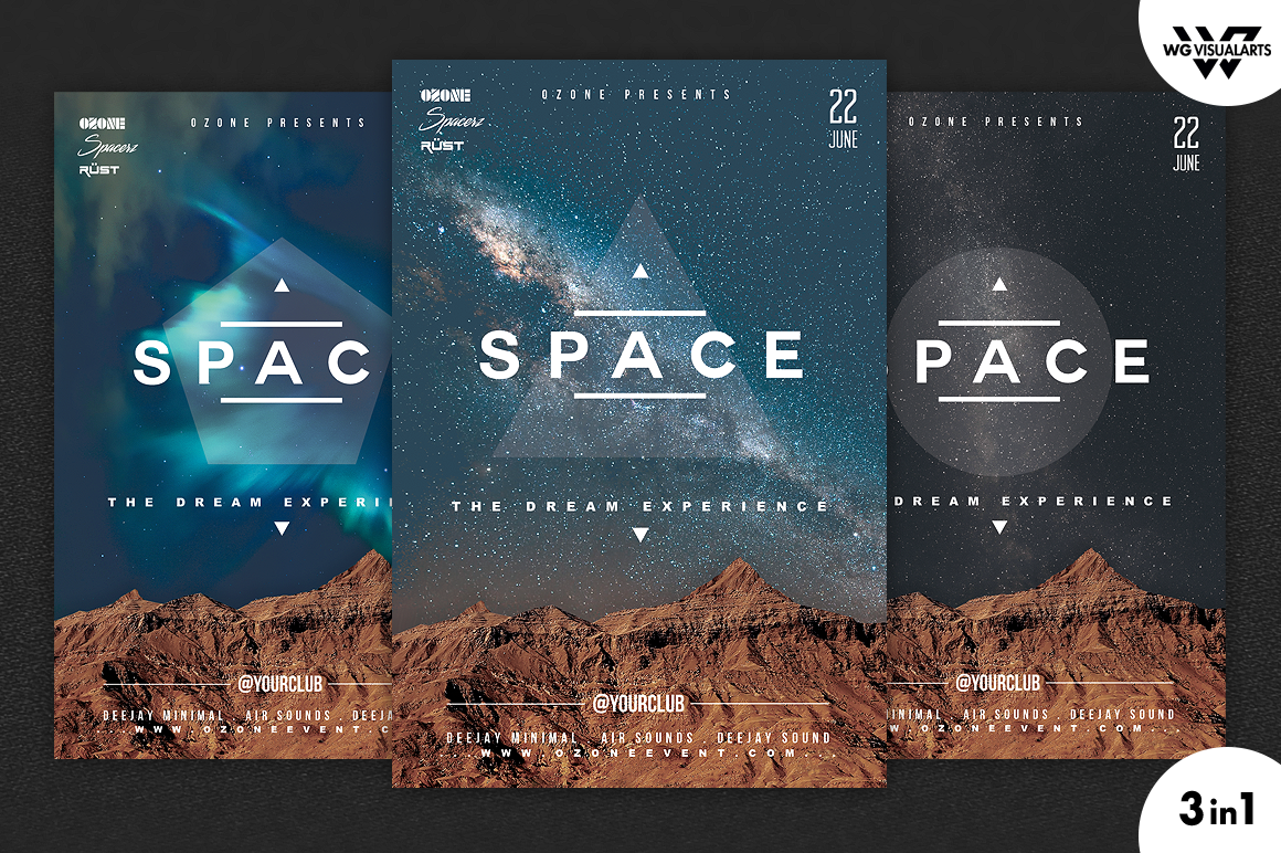 3in1 SPACE MINIMAL Flyer Template, a Flyer Template by WG DESIGN