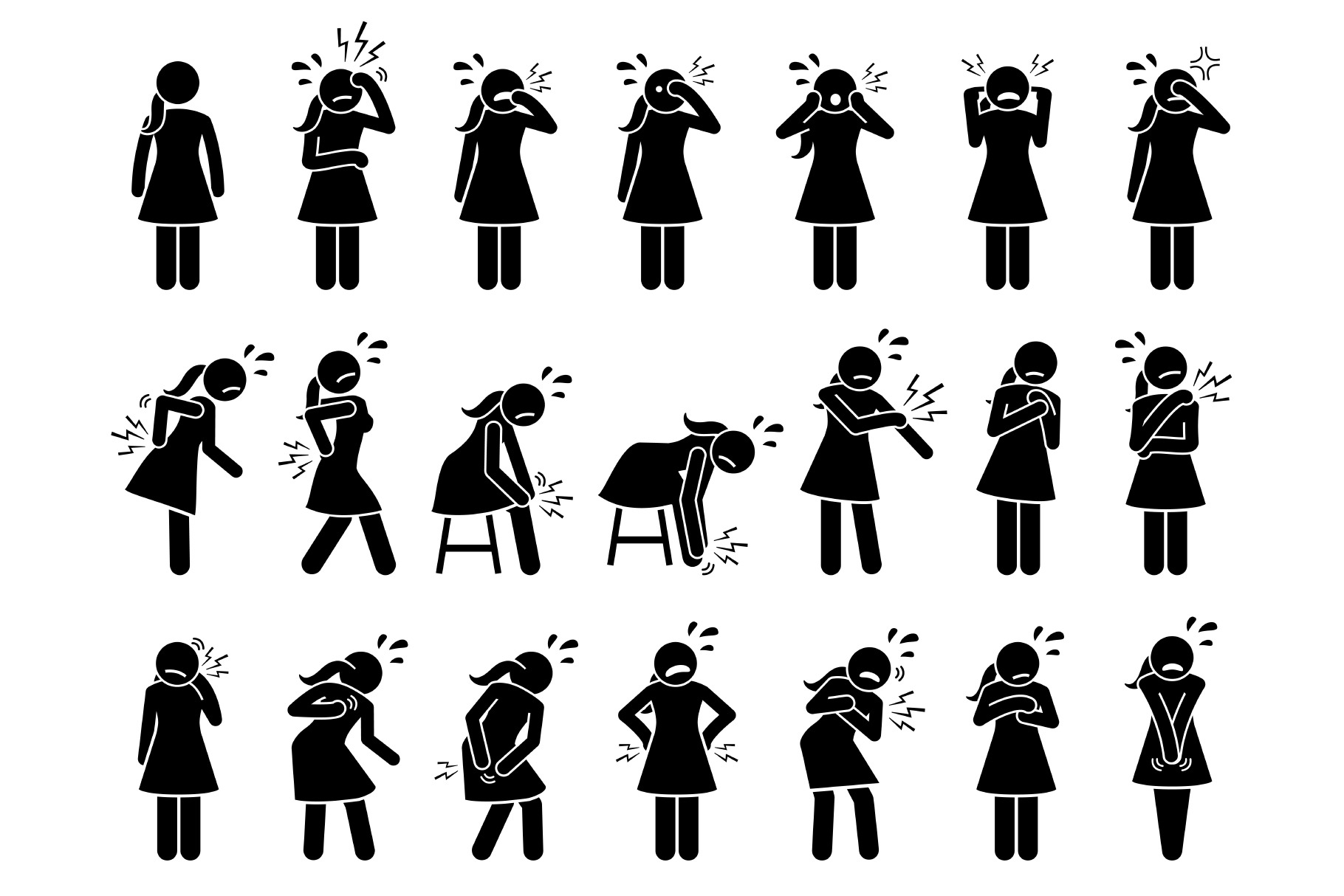 Woman Body Pain Aches Stick Figure, an Icon by Leremy Stick Figures