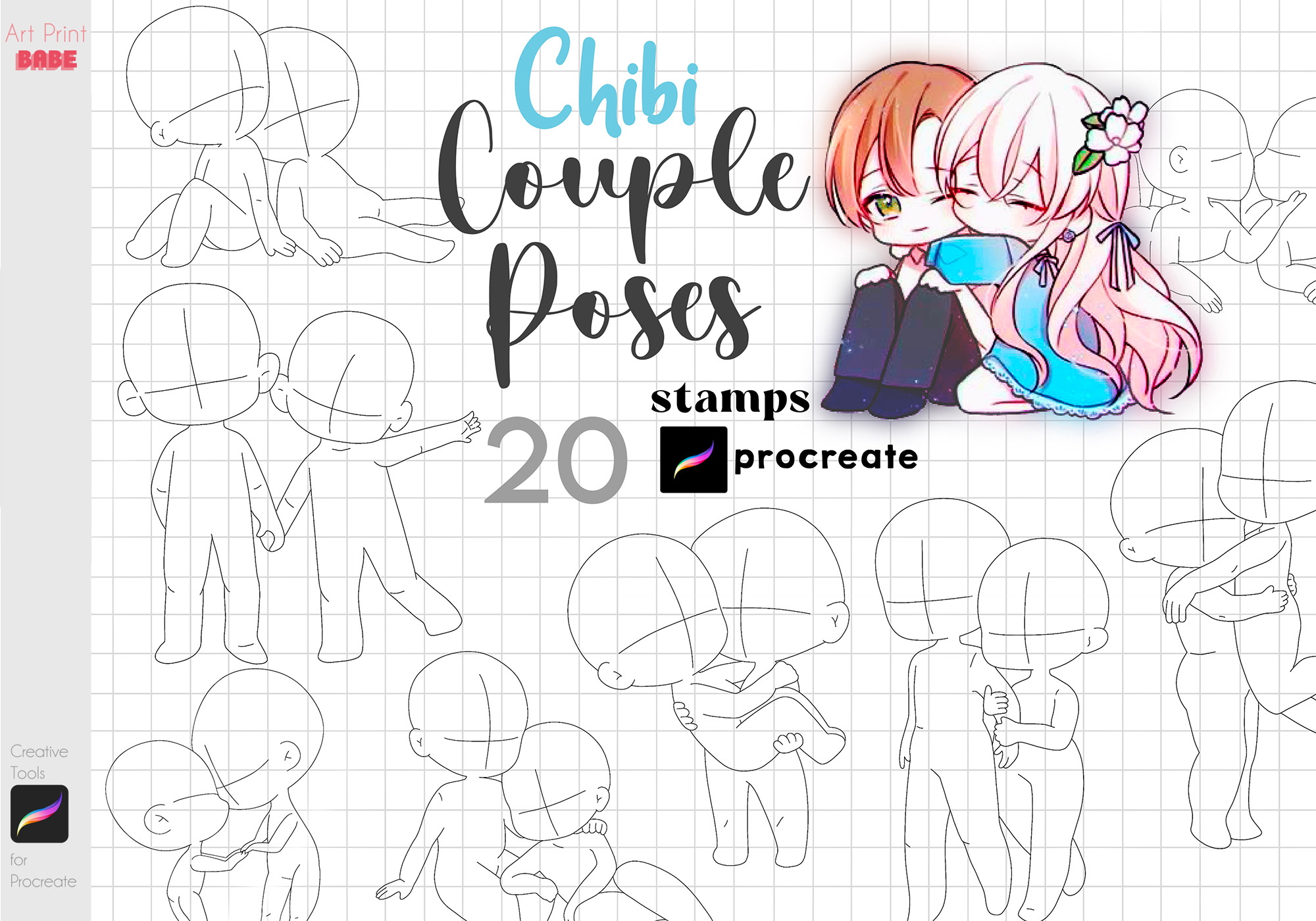 Procreate Chibi Couple Poses Base, a Brush Add-On by ArtPrintBabe ...