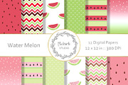 Watermelon Digital Paper, a Pattern Graphic by MockTurtleStudio