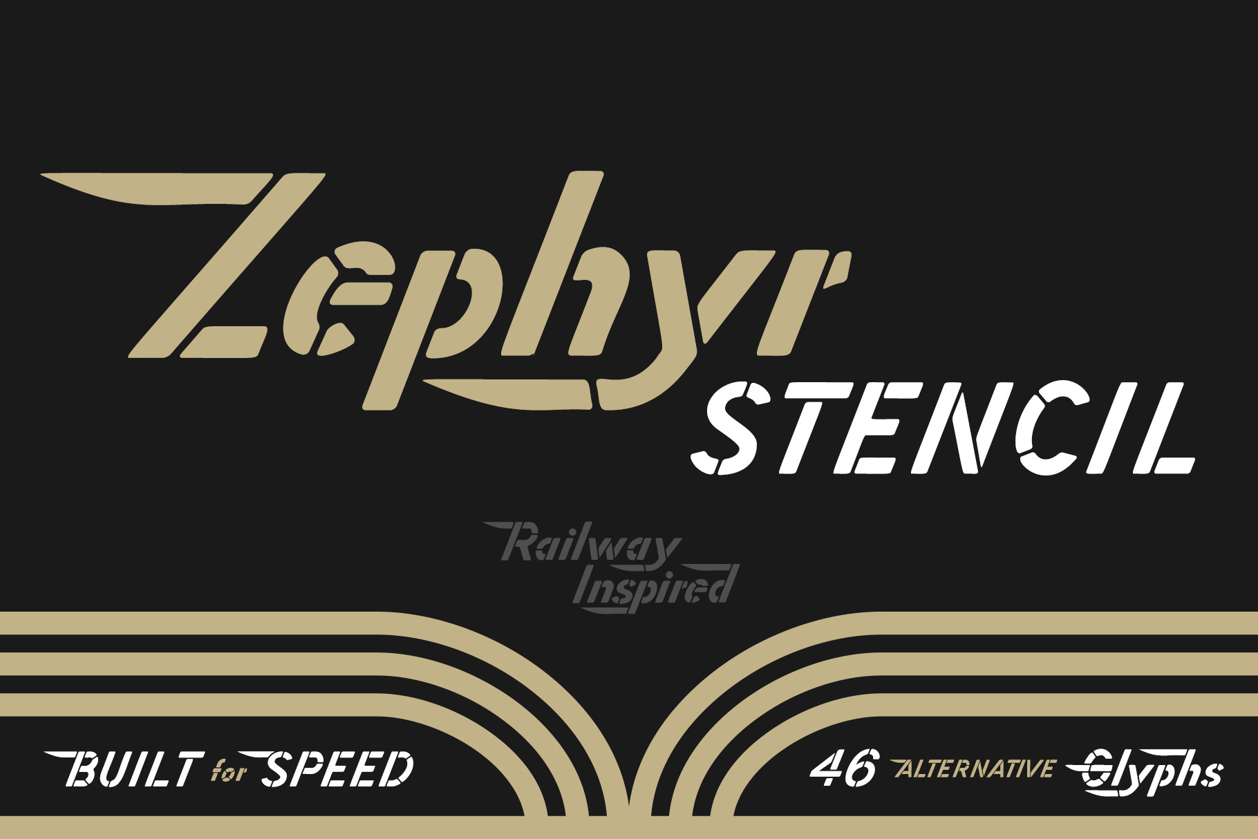 Zephyr Stencil, a Font by Doug Penick