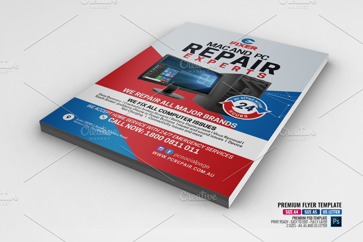 Computer Service Center Flyer, a Flyer Template by PSDPixel