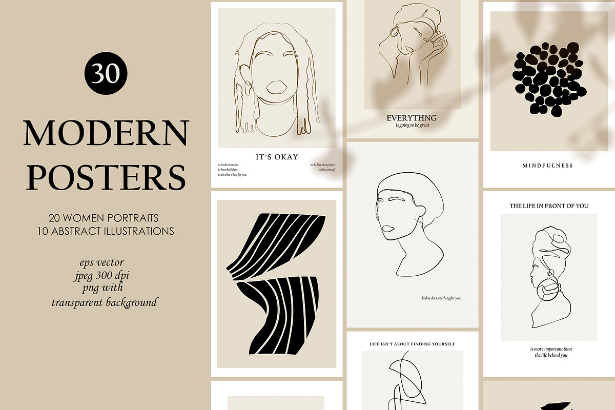 Modern Posters. Women line portraits