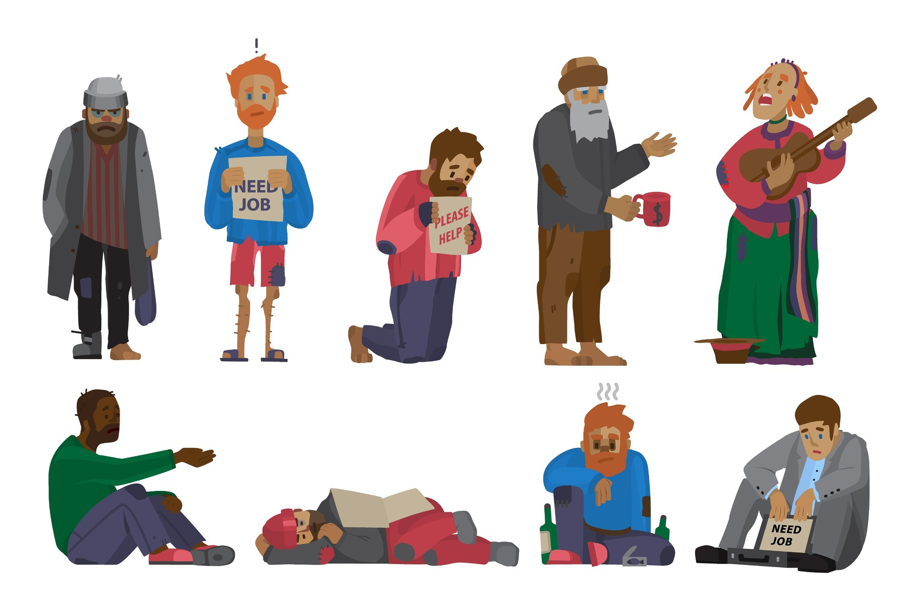 Homeless people characters cadger | People Illustrations ~ Creative Market