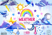 Weather Icons watercolor clip art, an Illustration by CpandoShop