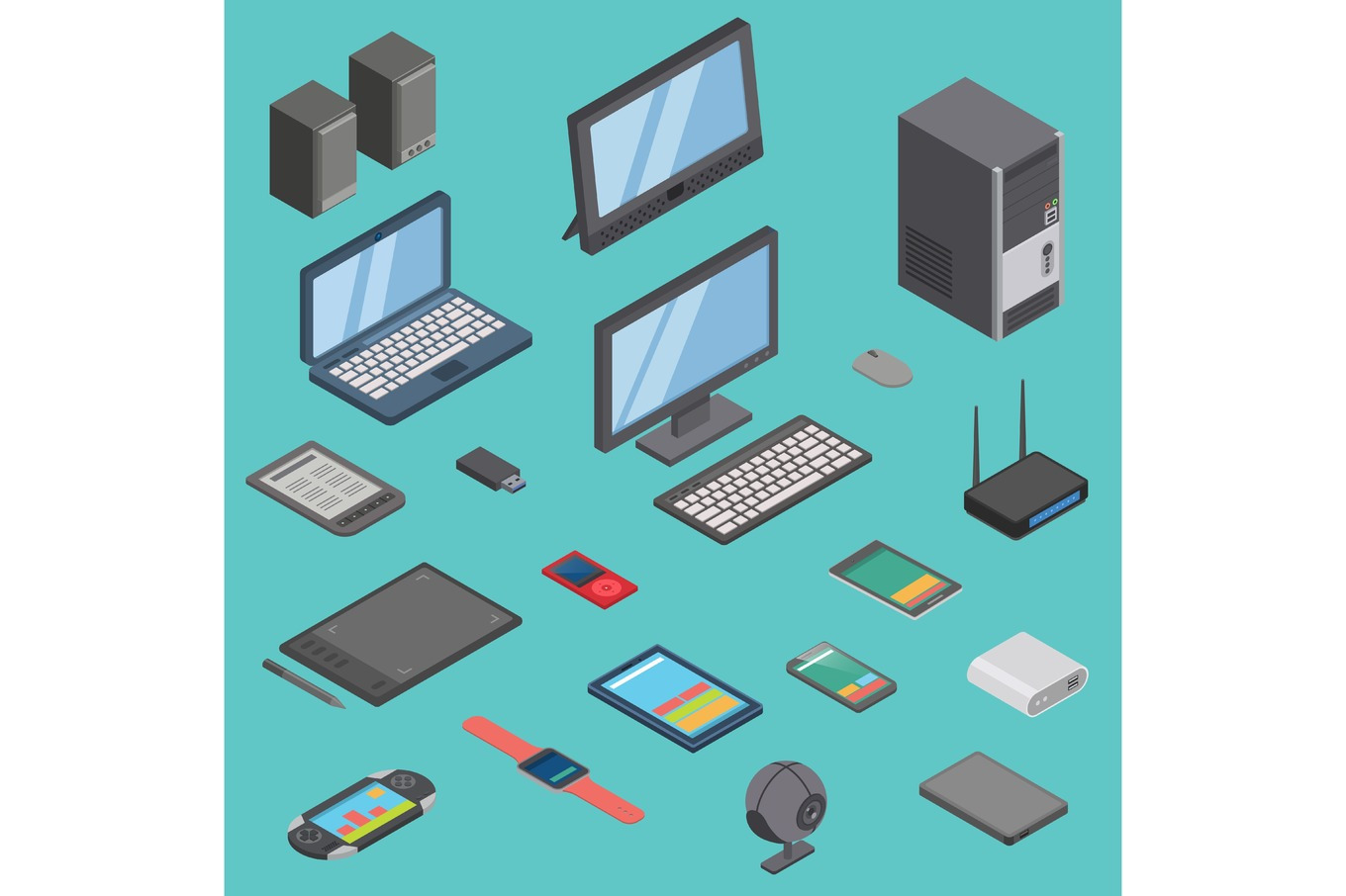 Vector set of isometric computer gadget devices icons wireless ...
