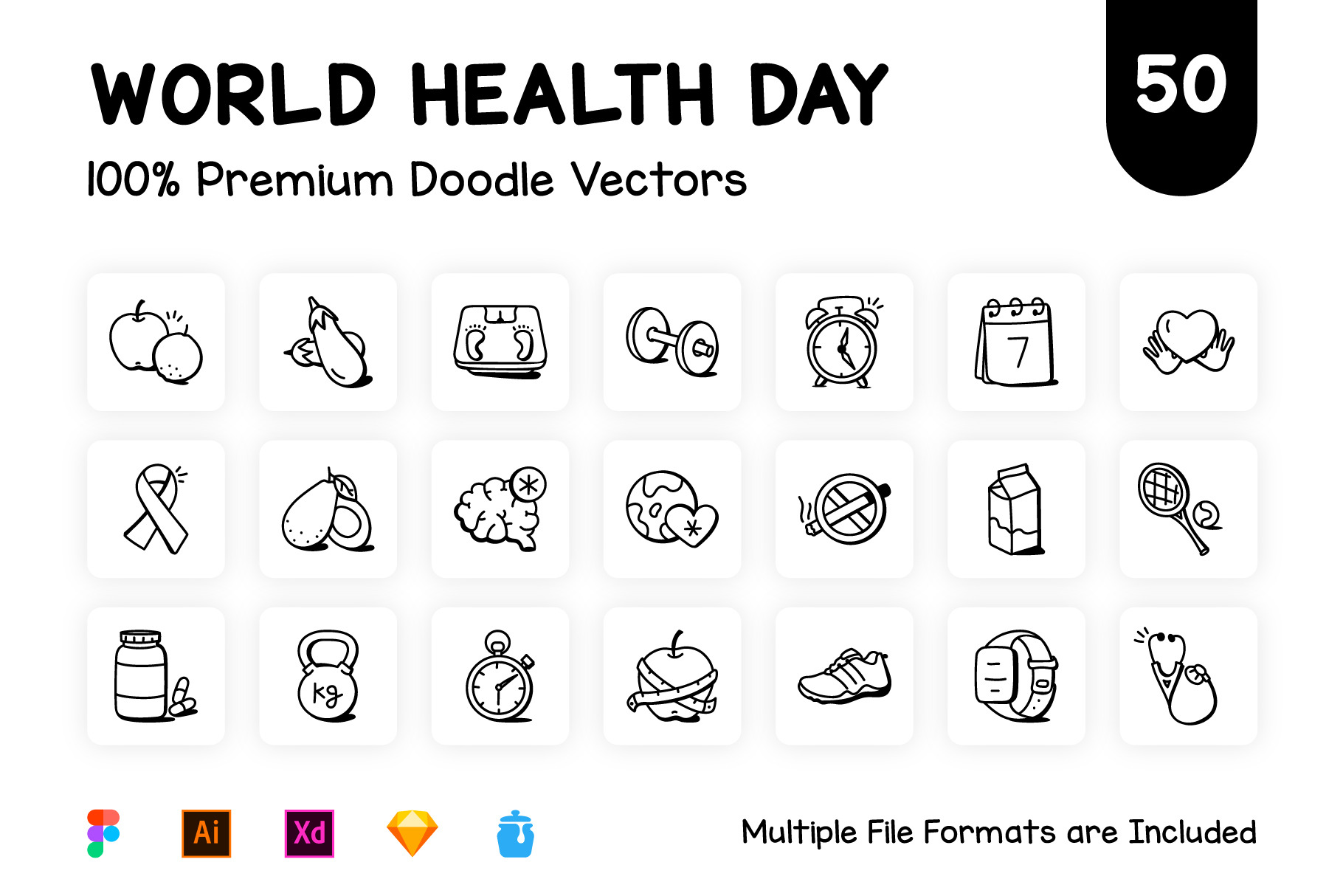 50 Doodle World Health Day Icons | Creative Market