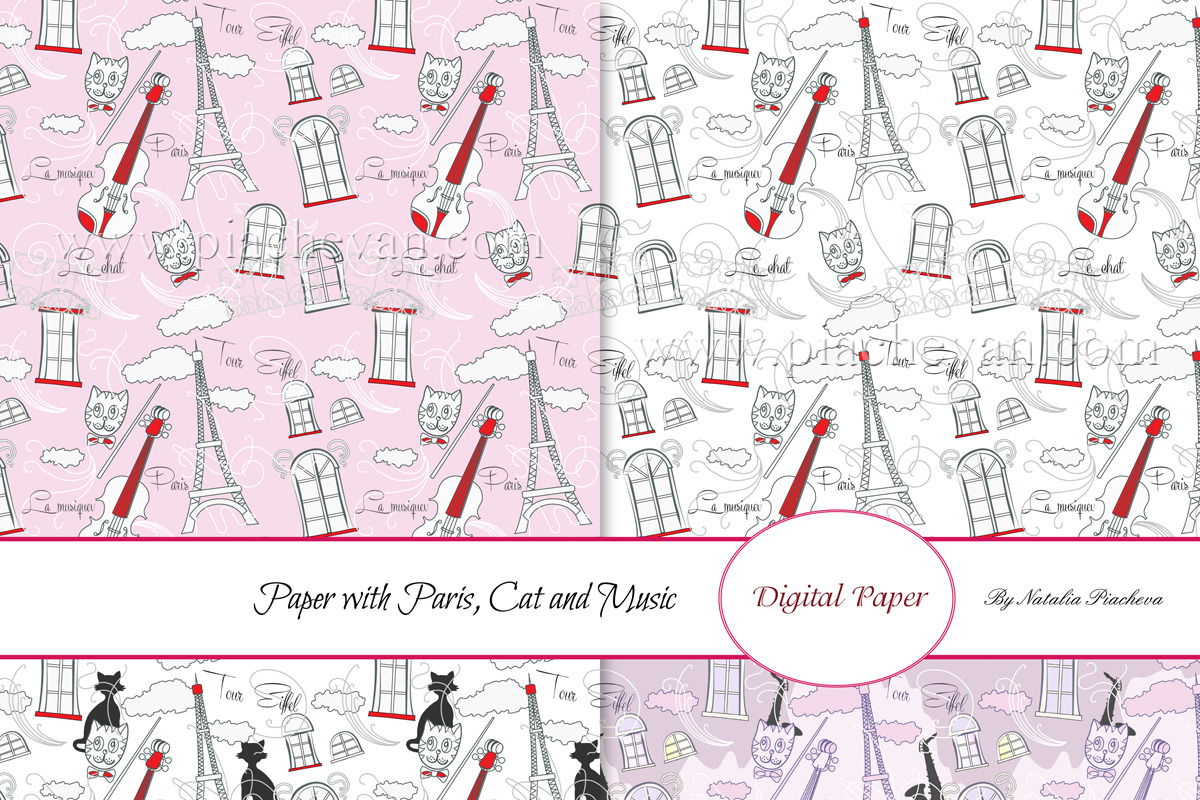 Digital Paper with Paris and Music, a Pattern Graphic by Nataliapiache ...