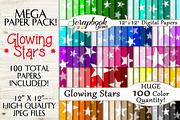 100 Colors Glowing Stars Papers, a Pattern Graphic by Scrapbook Gems
