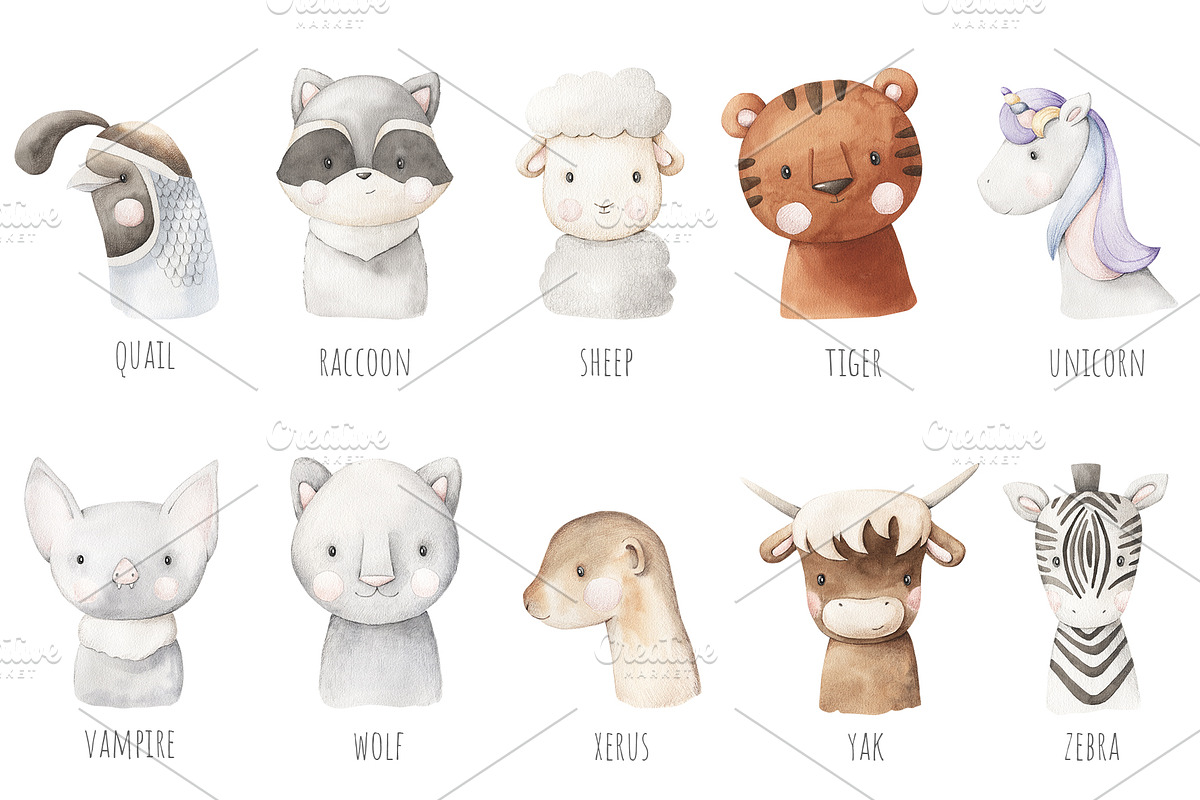 Watercolor Animal Alphabet, an Animal Illustration by Alesya Pytskaya