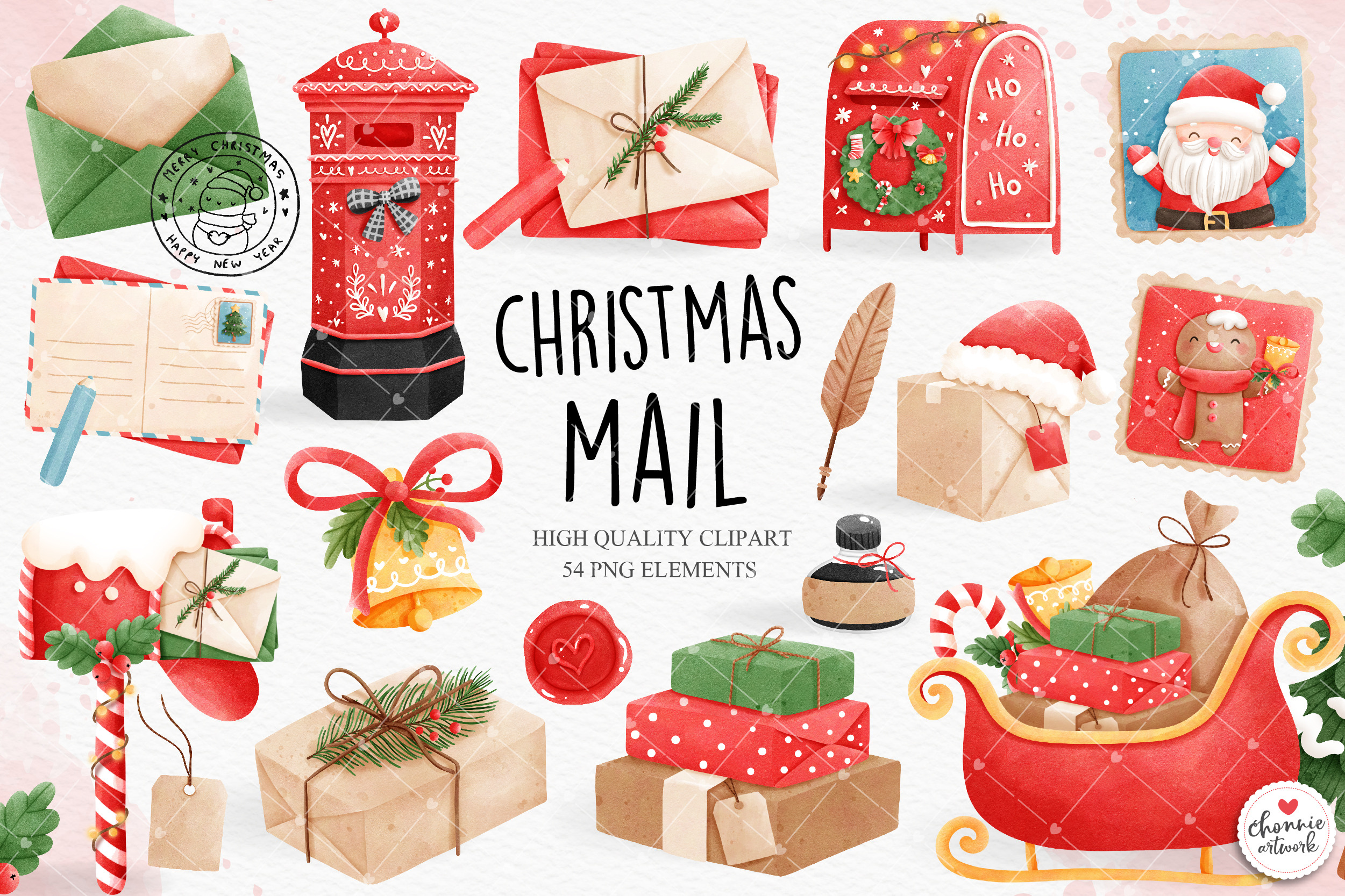 Christmas mail clipart, an Illustration by Chonnieartwork