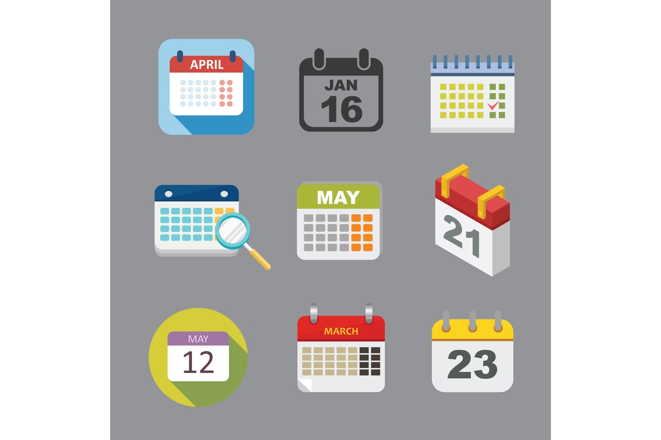 Vector calendar icon set., an Object Illustration by RocketArt