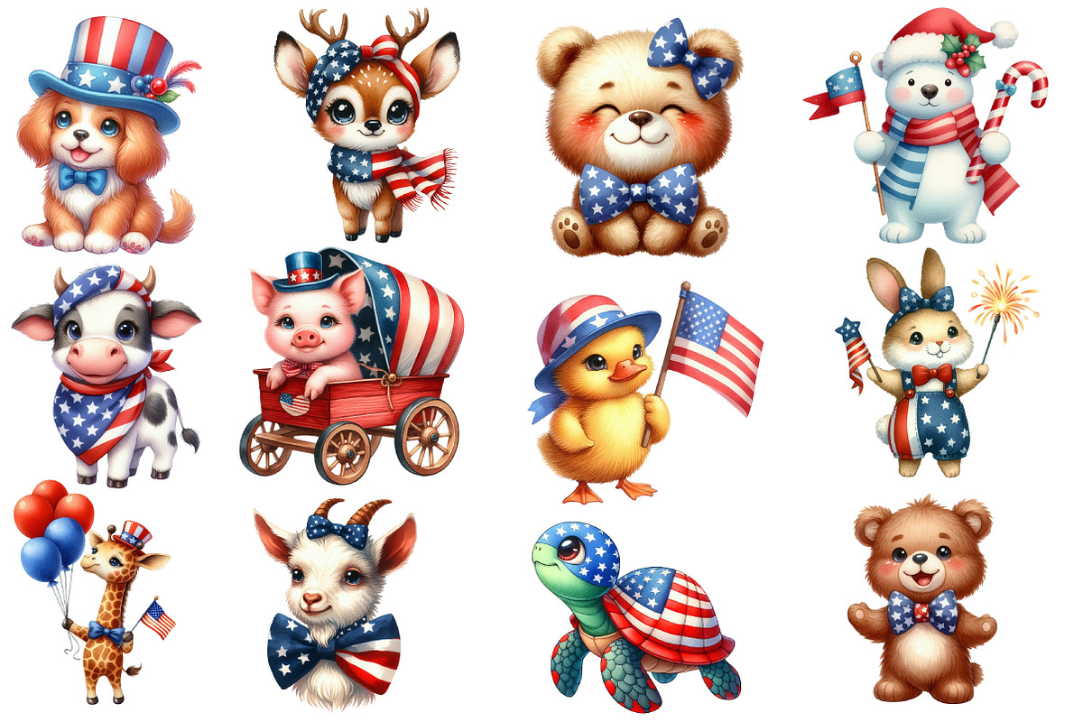 Patriotic Cute Animals Clipart, an Illustration by Designworld