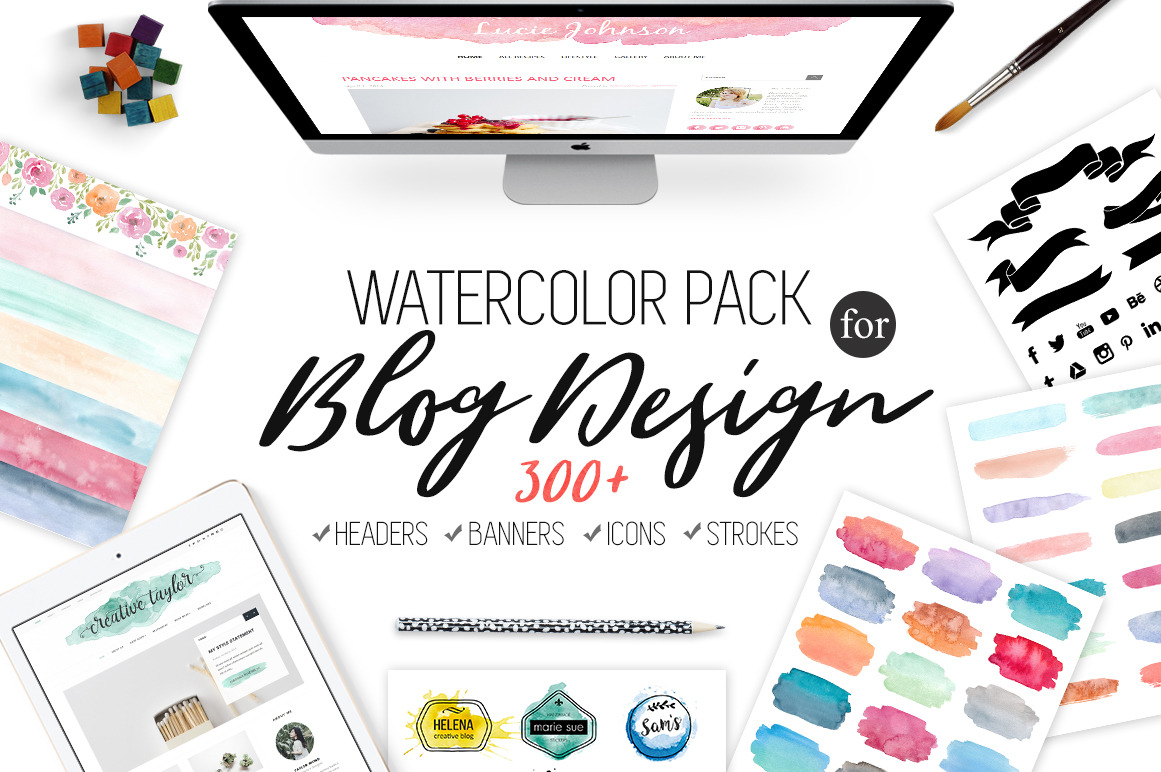 Watercolor Pack for Blog Design, a Templates & Theme by SwitzerShop
