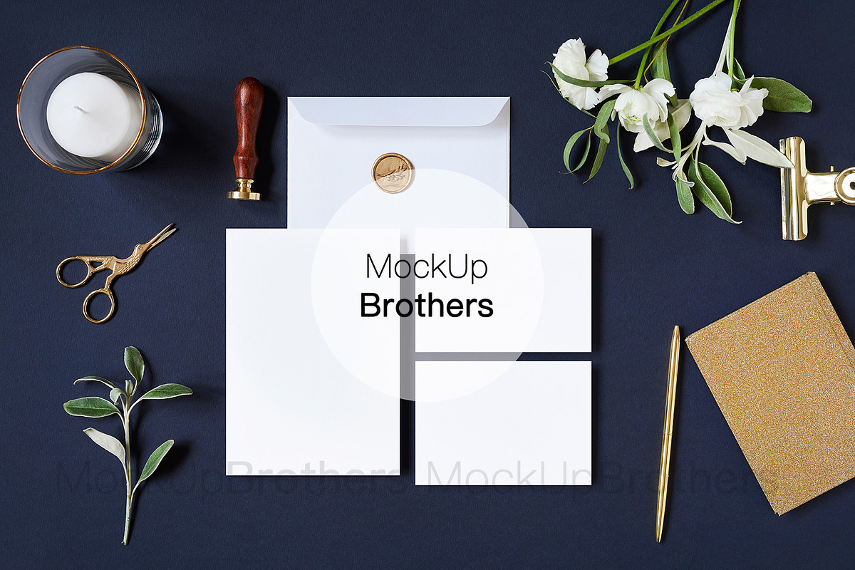 Wedding invitation set mockup, a Print Template by MockUpBrothers