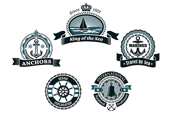Retro blue nautical labels and badge, a Graphic by Vector Tradition