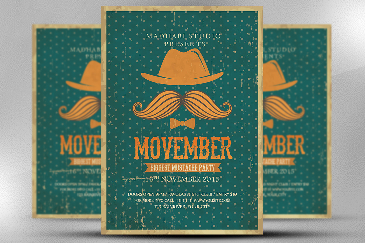 Vintage Movember Flyer Template, a Flyer Template by Madhabi Studio