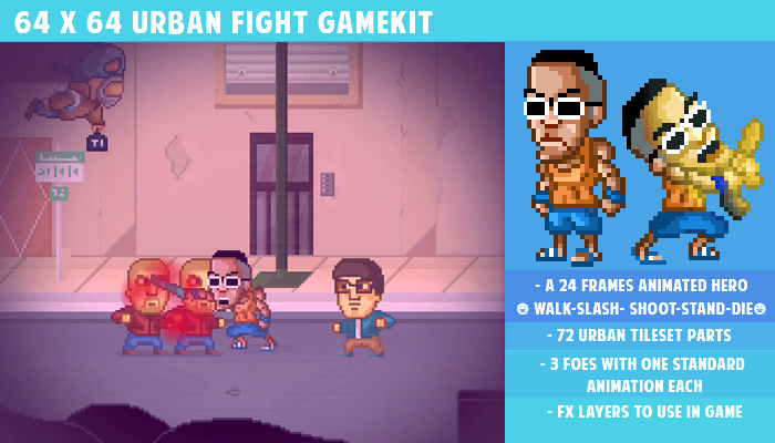 64x64 Urban Fight gamepack, an Illustration by Fassous game assets