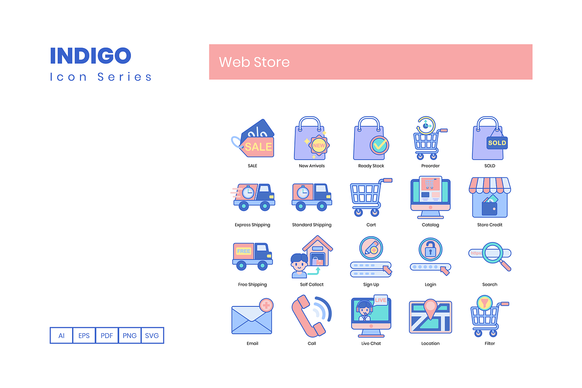 100 Web Store Icons | Indigo Series, an Outline Icon by Flat Icons