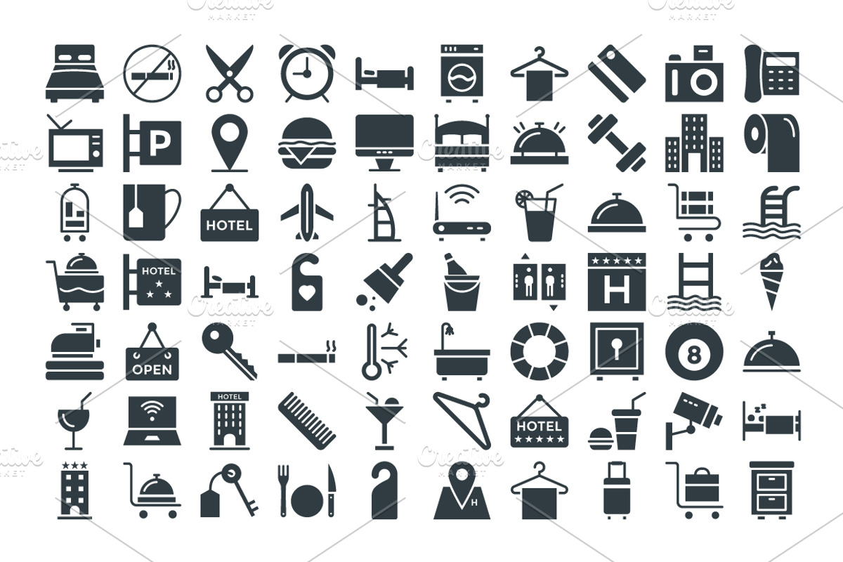 125+ Hotel and Restaurant Icons, a Solid Icon by Vectors Market