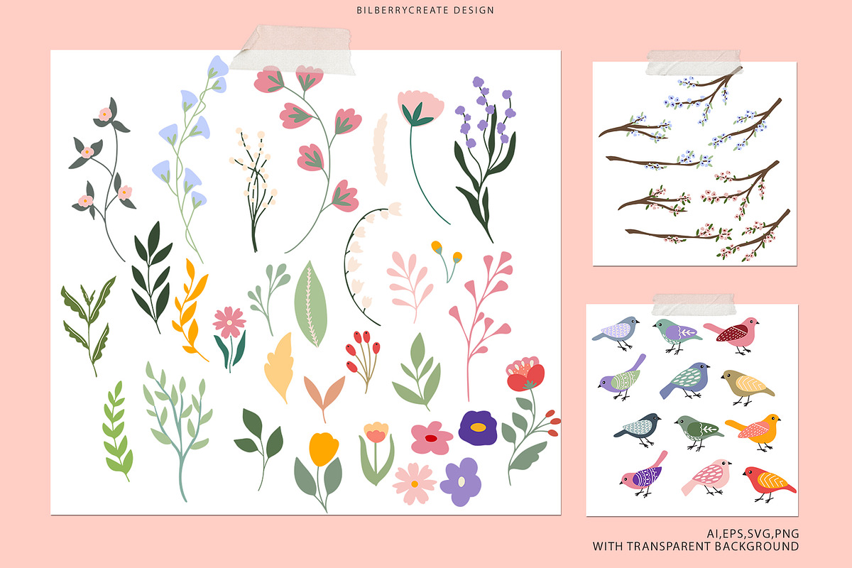 Early birds spring art set, an Animal Illustration by BilberryCreates ...