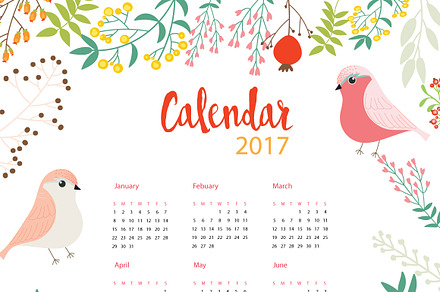 2016 Green Floral Calendar, a Card Template by MooBeer