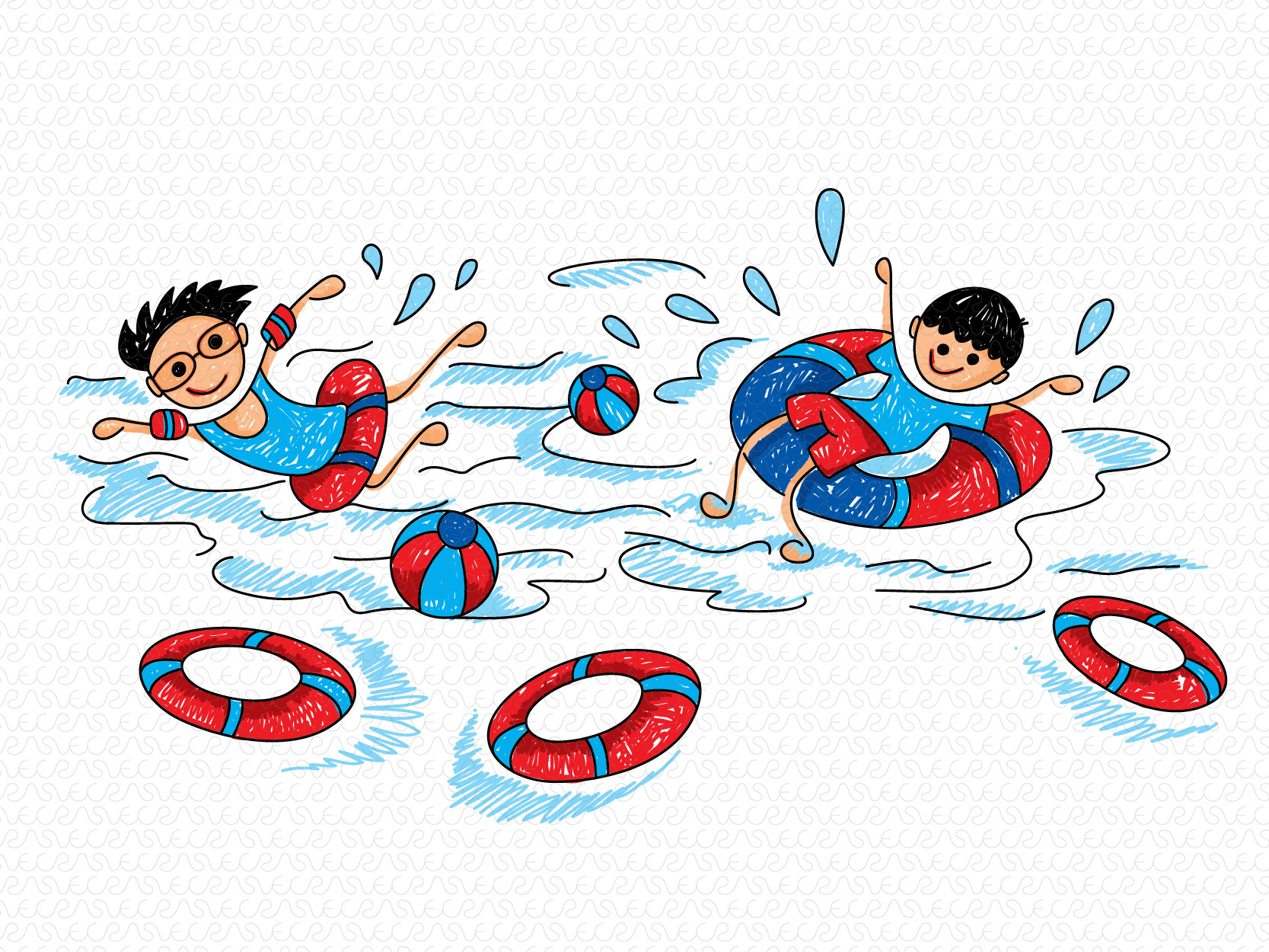 Kids Swimming Activity Colorful Vect, an Education Illustration by VecRas