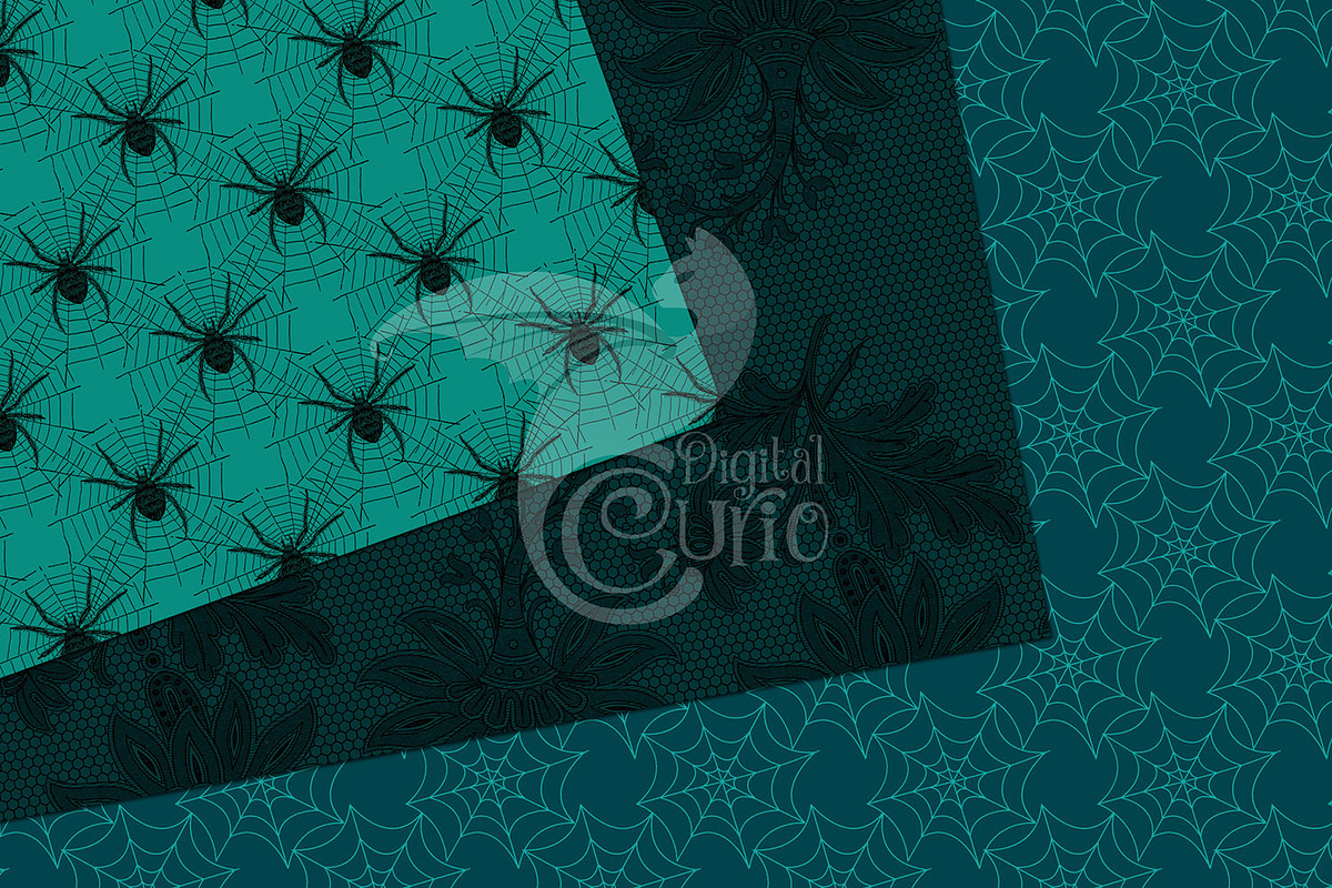 Teal Gothic Digital Paper, a Pattern Graphic by Digital Curio