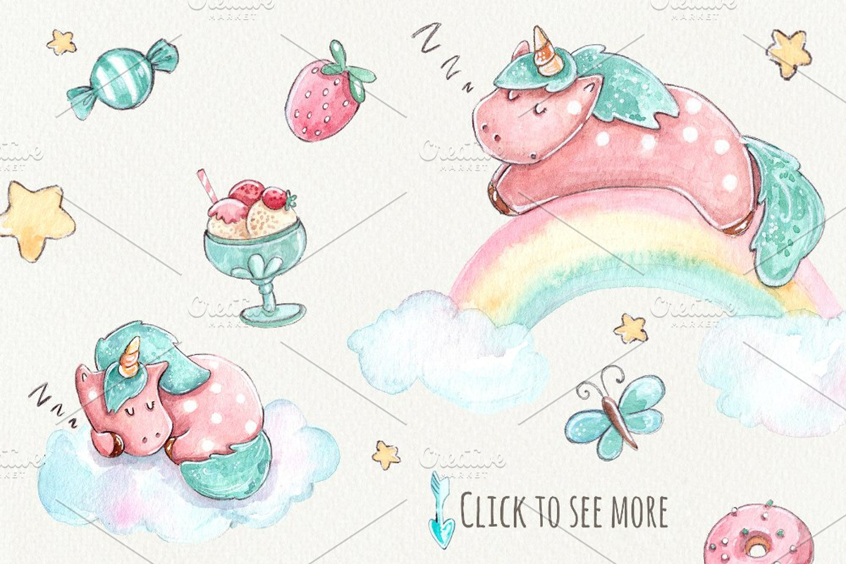 Sweet Unicorns set +6 patterns, a Decorative Illustration by Kristina ...