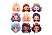 Pretty princesses avatars cartoon | Object Illustrations ~ Creative Market