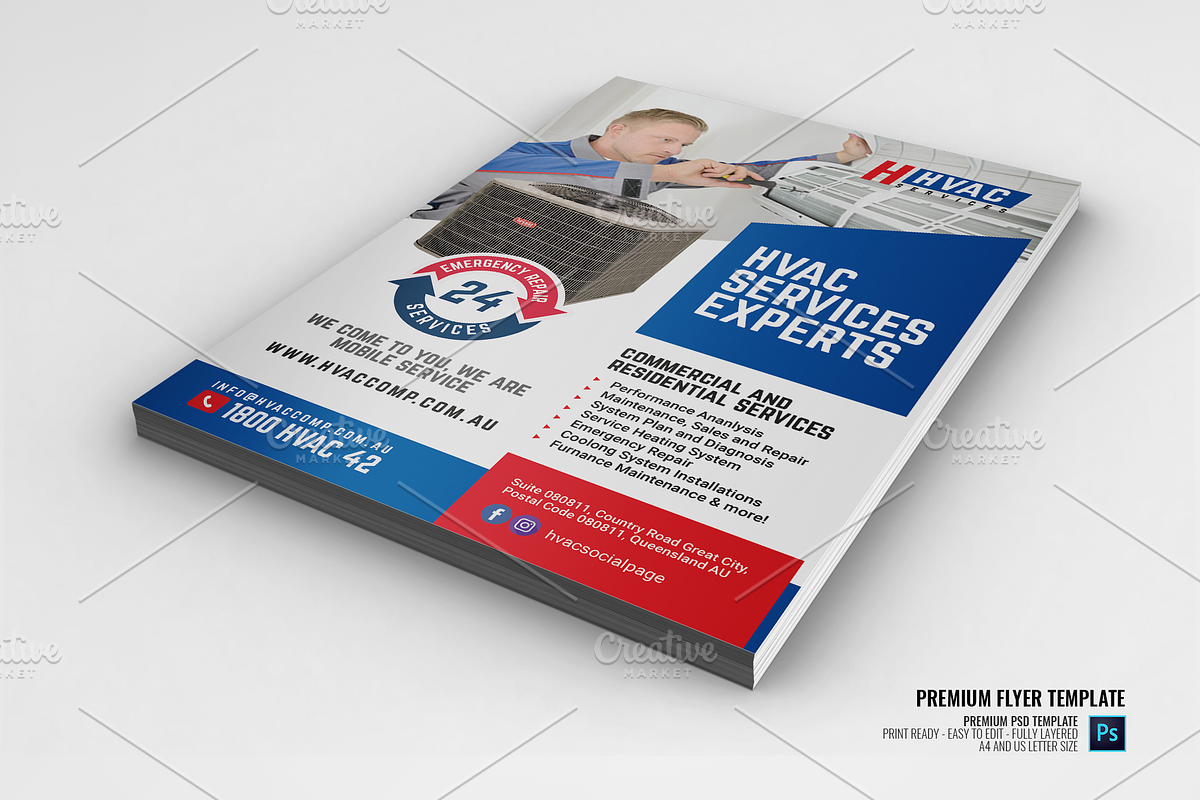 Heating and Cooling Services Flyer, a Flyer Template by PSDPixel