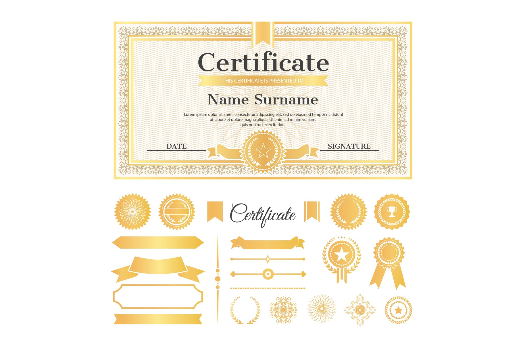 Certificate Sample with Stamps Vector Illustration, a Decorative ...