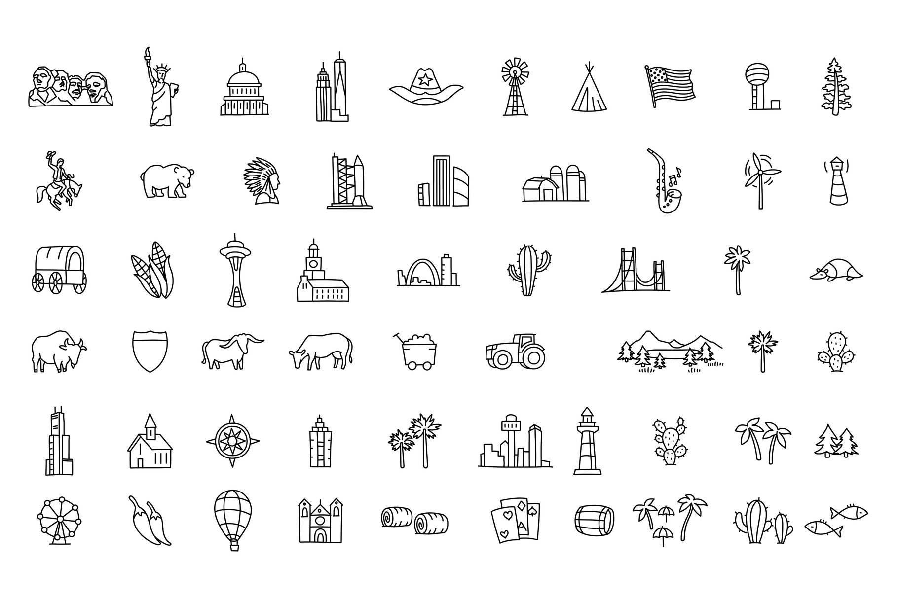 America set of icons. USA tourist, an Illustration by Vector illustrations