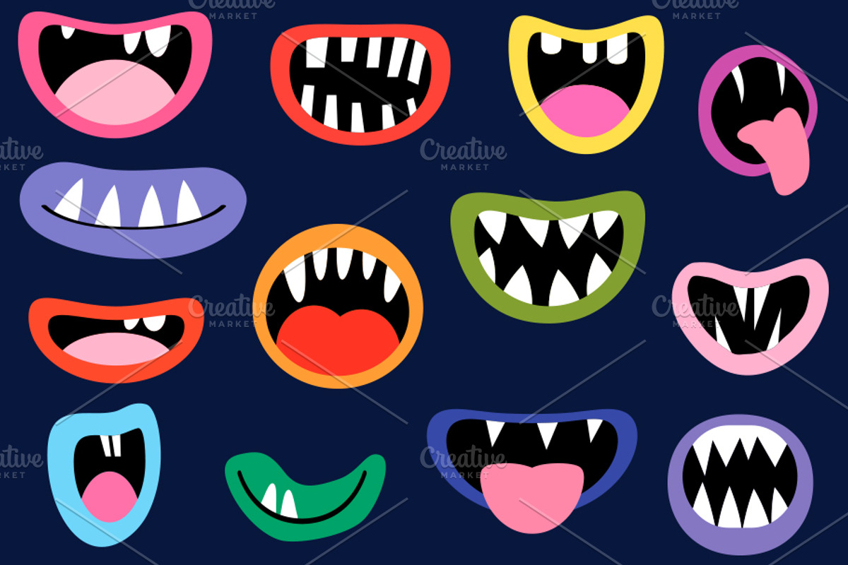 Funny monster mouths clip art set, an Animal Illustration by Pravokrugulnik