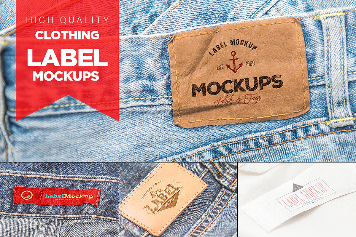 10 Clothing Label Mockups Vol. 3, an Apparel Mockup by ZippyPixels
