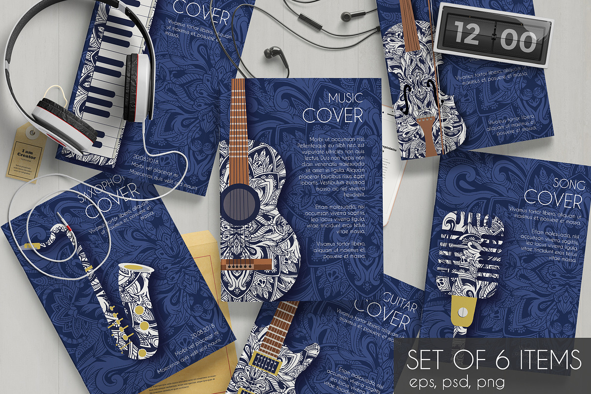 Music instruments set cards - vector, a Brochure Template by LineTale