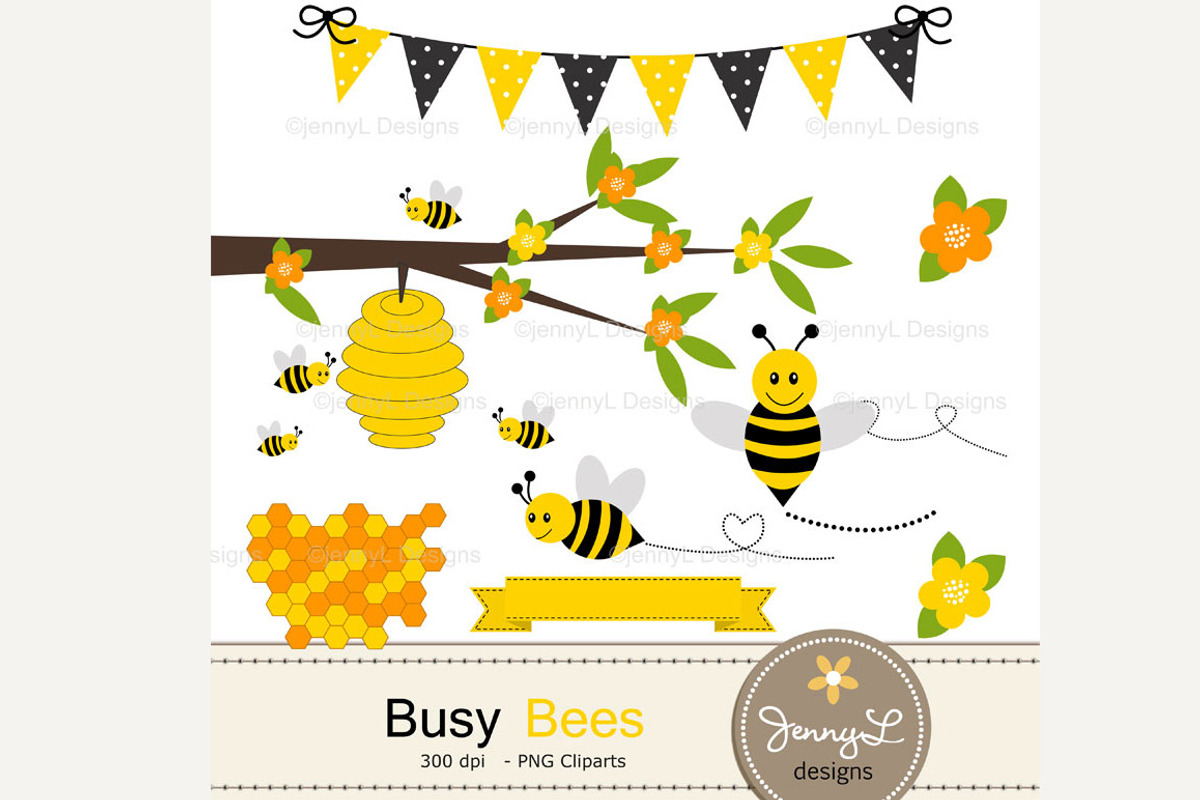 Bee Digital Paper and Clipart, a Pattern Graphic by JennyL Designs