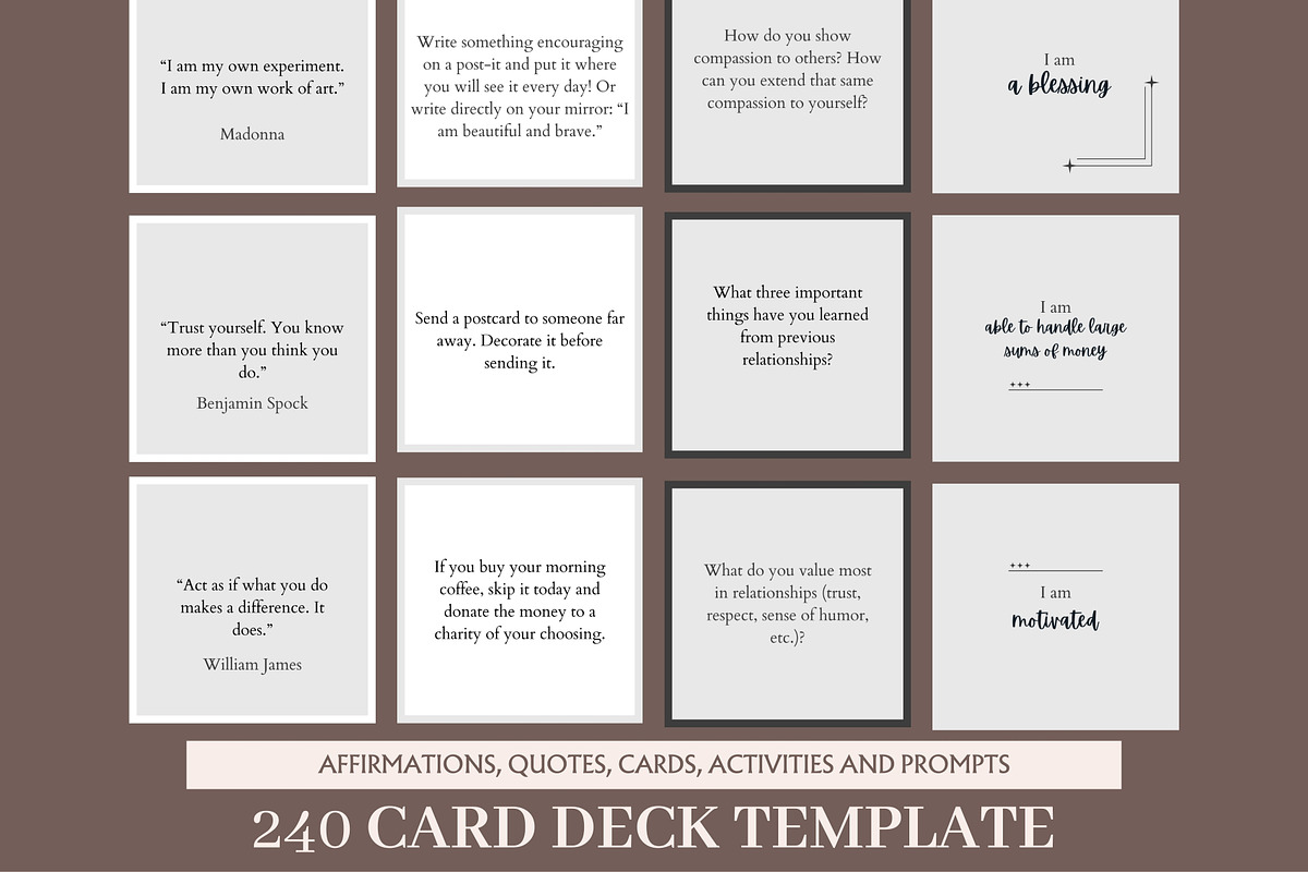 240 Editable Card Deck Template, a Design Template by Digital By Nikoleta