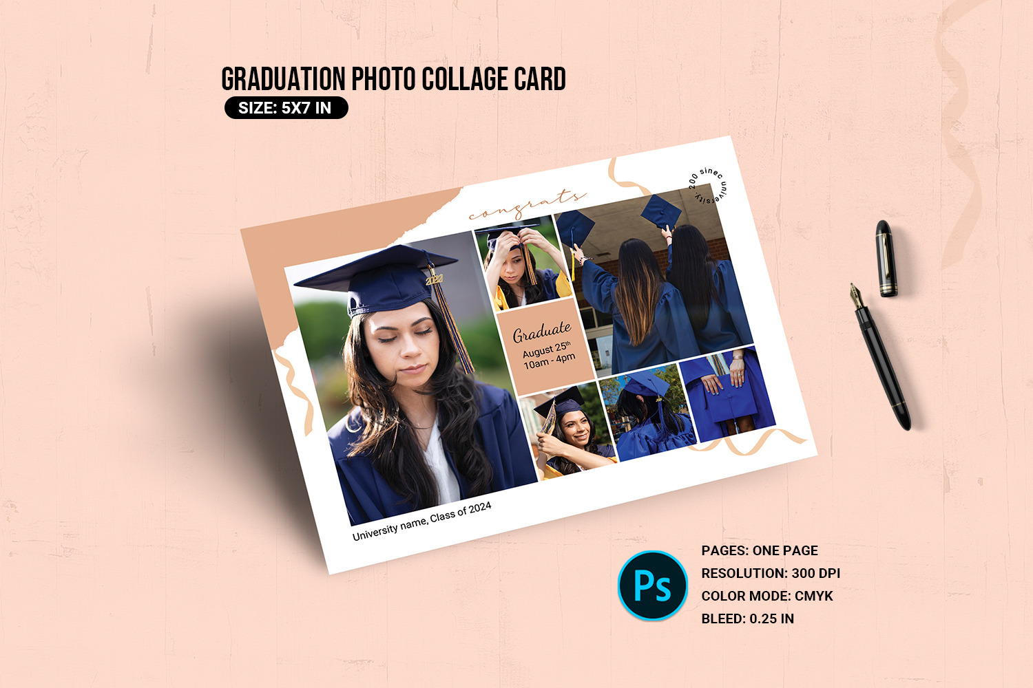 Graduation Photo Collage Card, a Card Template by retrographix
